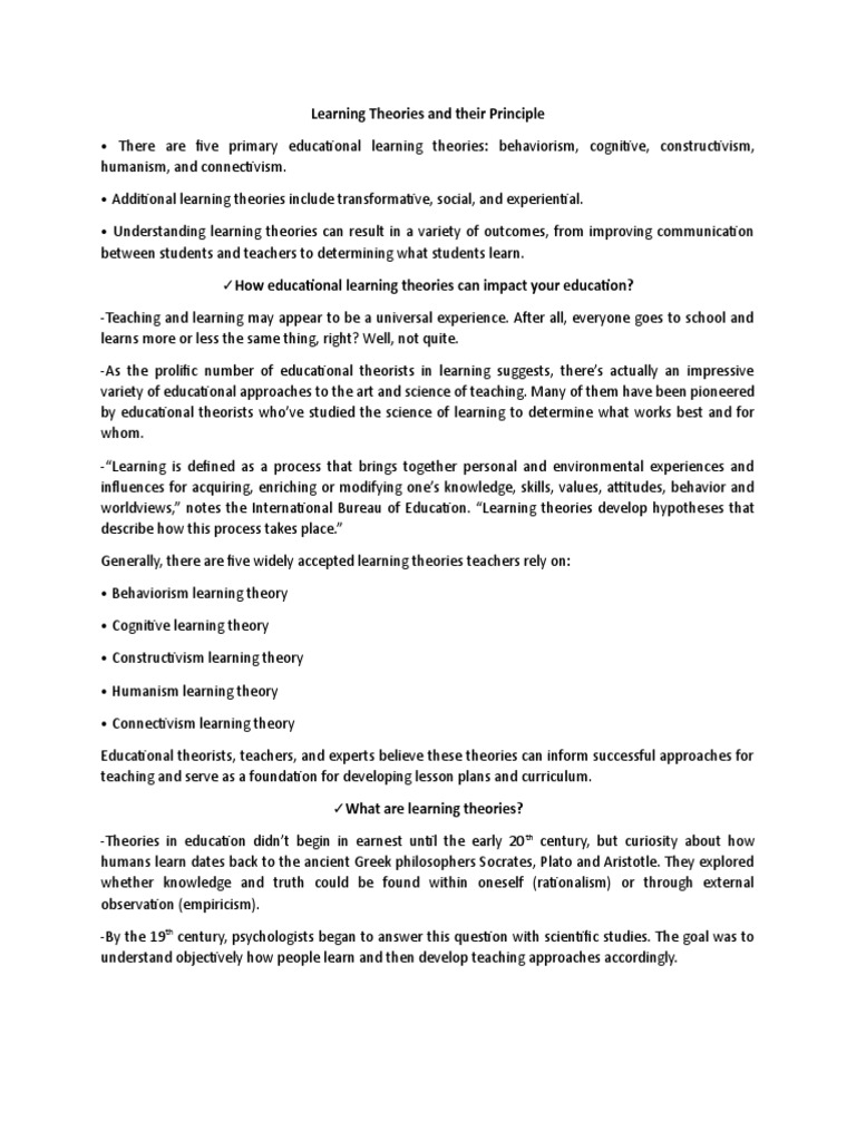 Learning Theories Final | PDF | Learning Theory (Education) | Learning