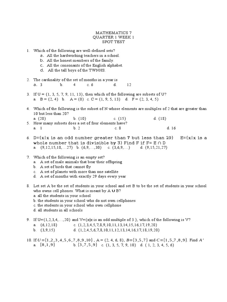 Math Quiz for 7th Graders | PDF | Teaching Methods & Materials