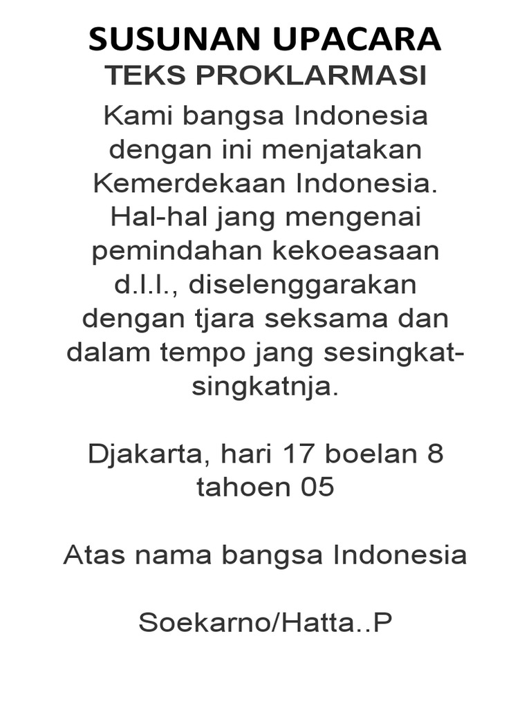 Teks Upacara Dan Proklarmasi | PDF
