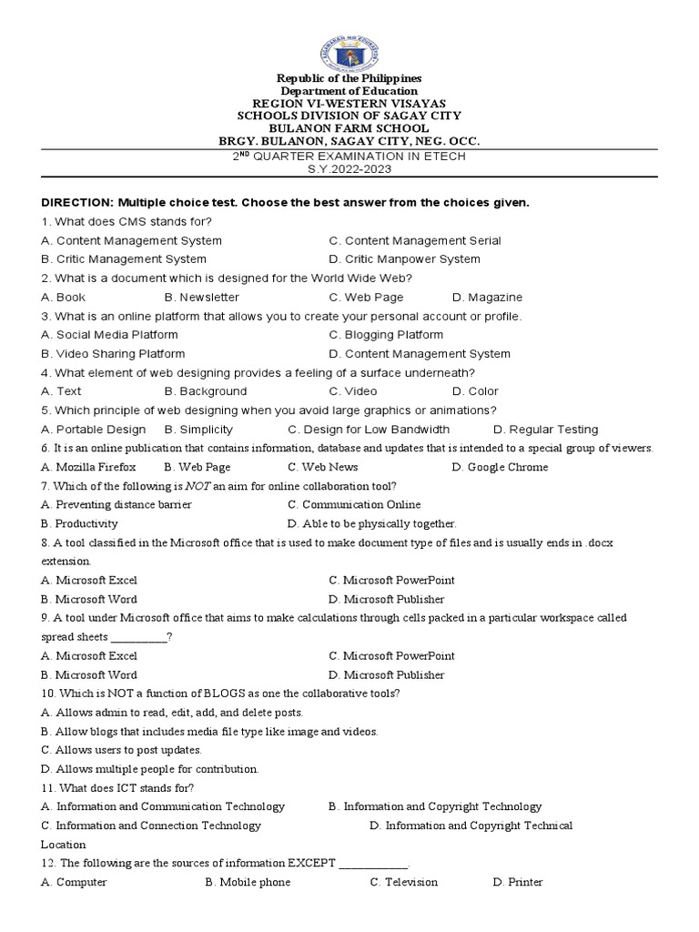 2ND QUARTER 1ST SUM IN ETECH | PDF