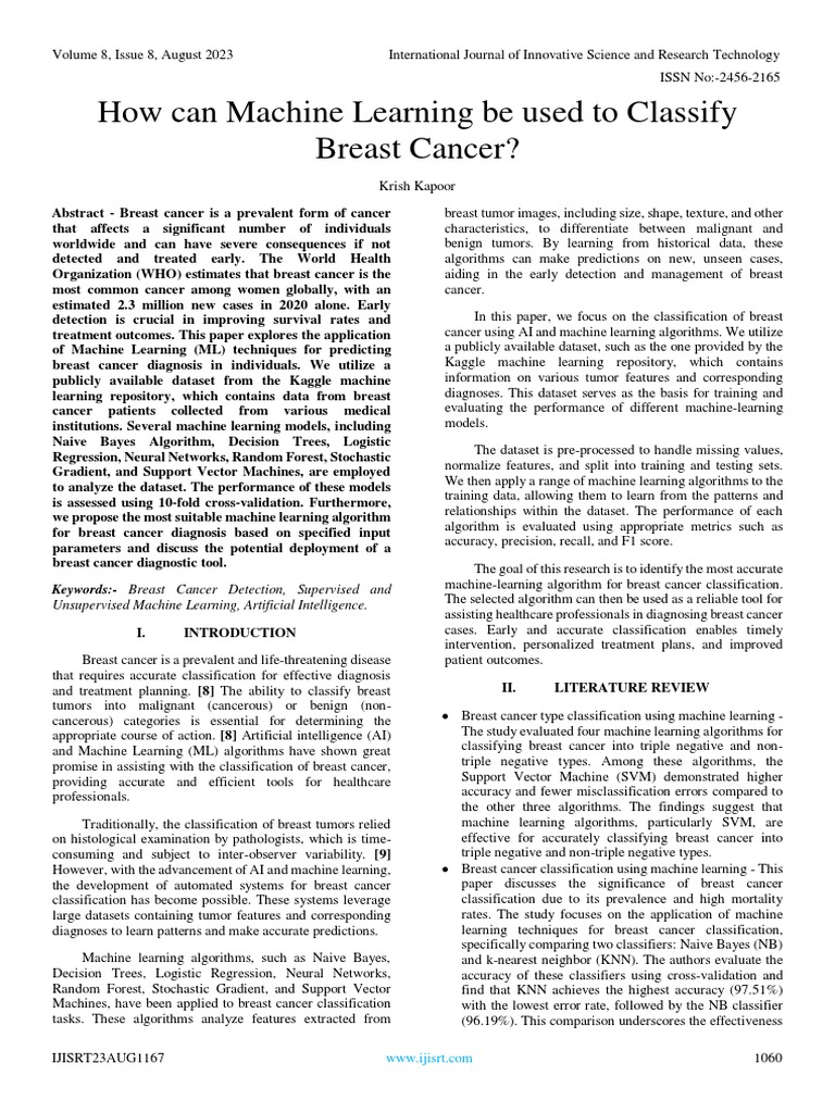 How Can Machine Learning Be Used To Classify Breast Cancer? | PDF ... How Can Machine Learning Be Used To Classify Breast Cancer? | PDF ...