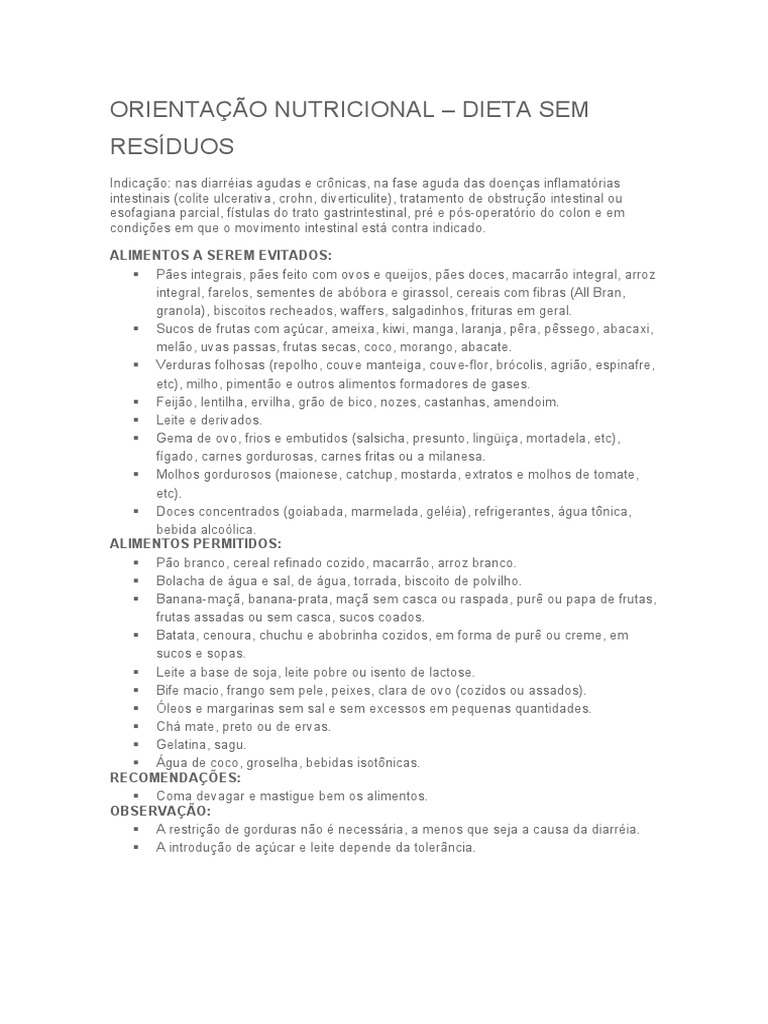 Dieta Sem Residuo | PDF
