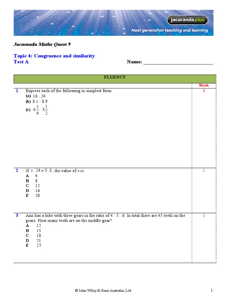 Topic 4 - Congruence and Similarity Prac Test | PDF