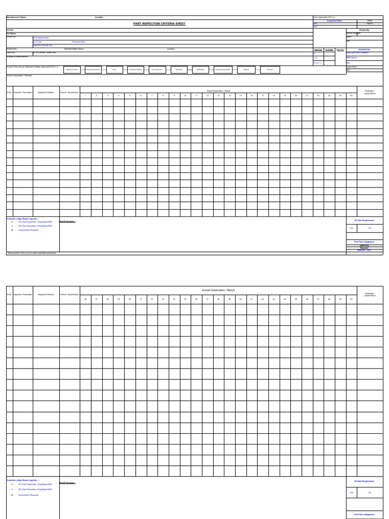 Part Inspection Criteria Template | PDF | Judgment (Law)