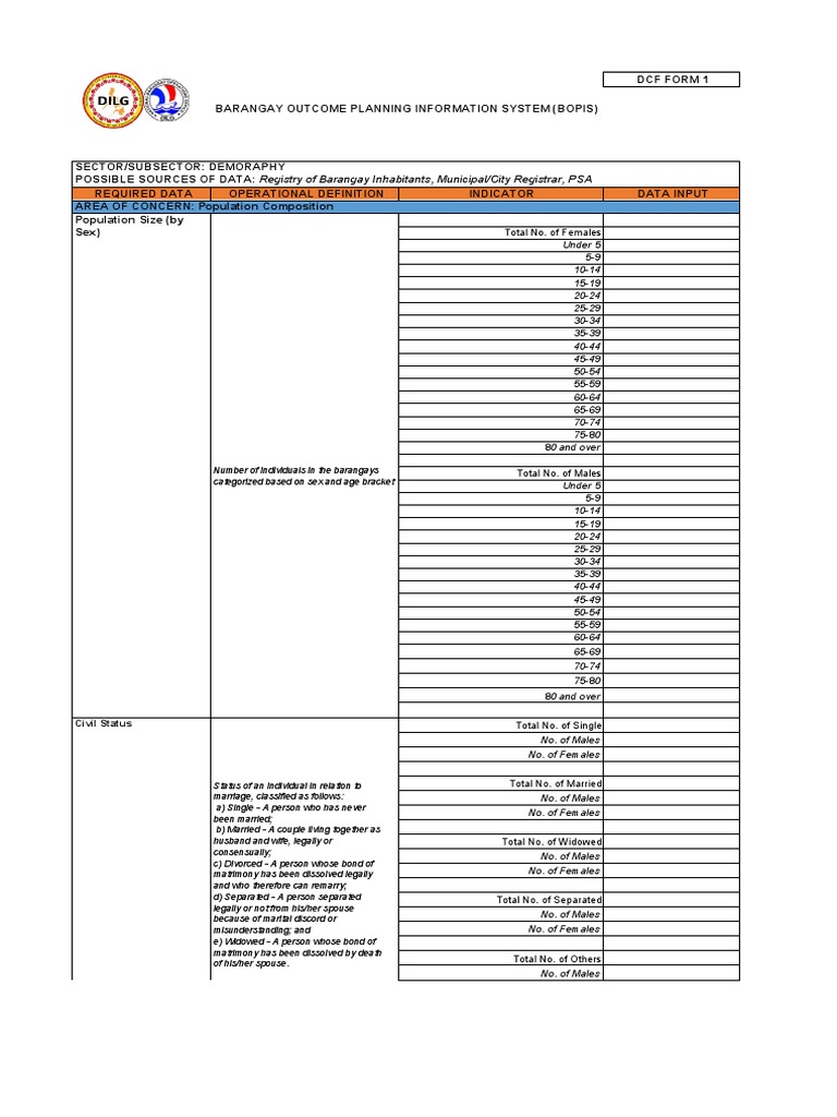 1.8 Annex 4 - BOPIS DCF FORM 1 | PDF | Marriage | Human Migration