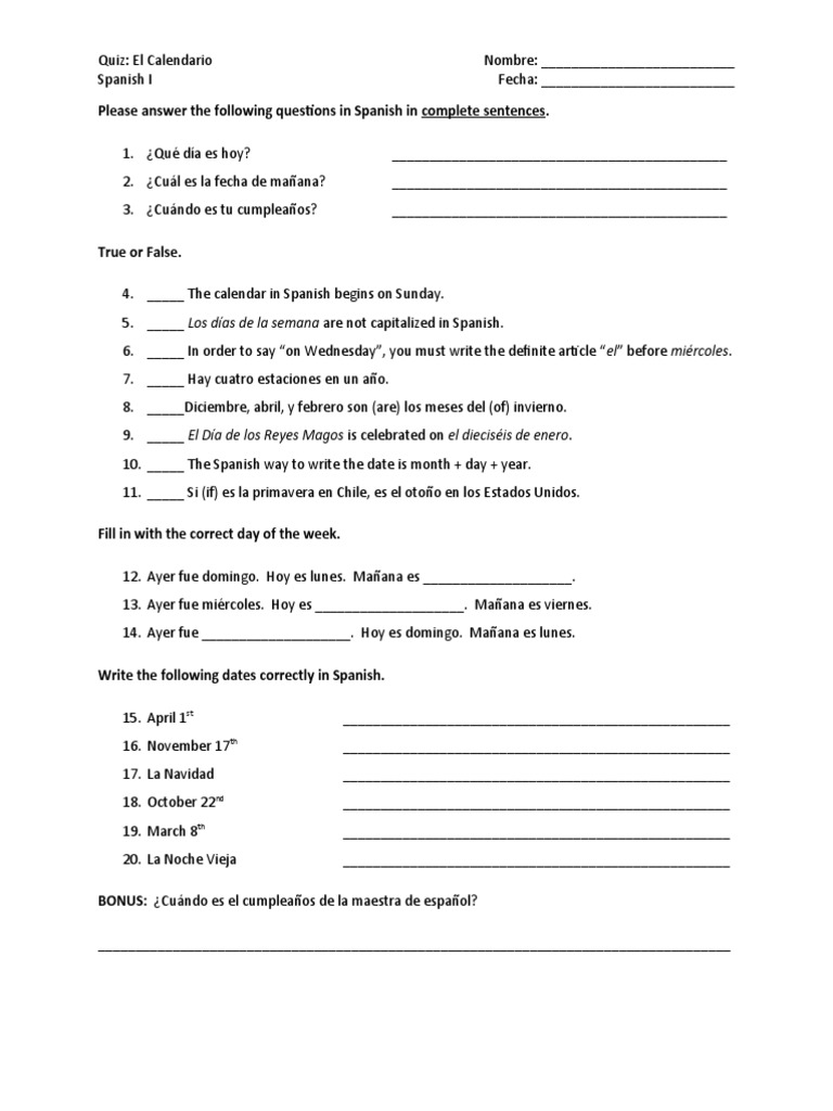 El Calendario Quiz | PDF