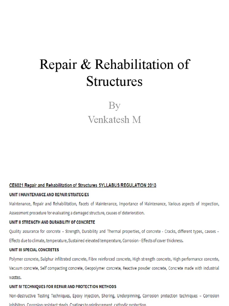 Repair & Rehabilitation of Structures: by Venkatesh M | PDF ...