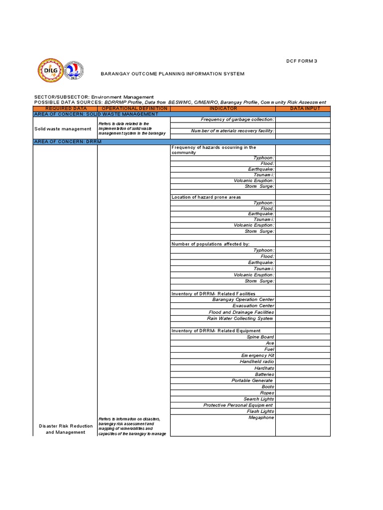 1.8 Annex 4 - Bopis DCF Form 3 | PDF | Flood | Hazards