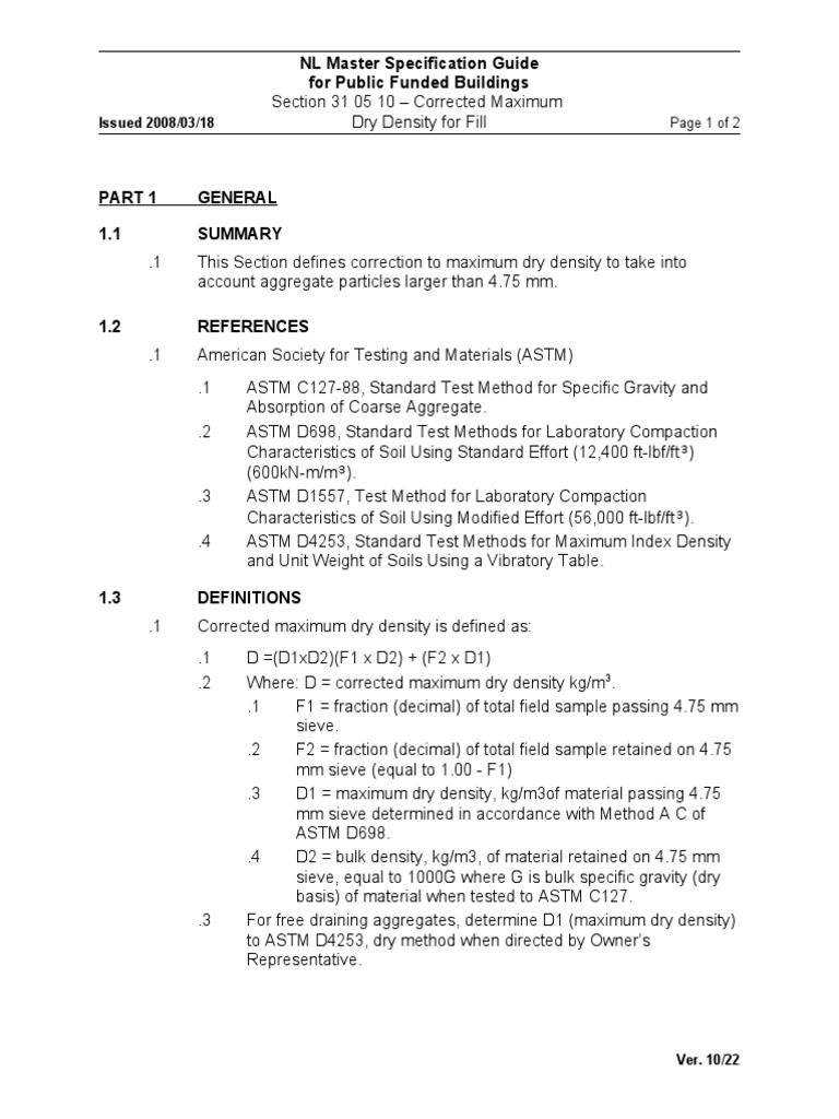 Works Masterspec 310510 | Download Free PDF | Density | Materials