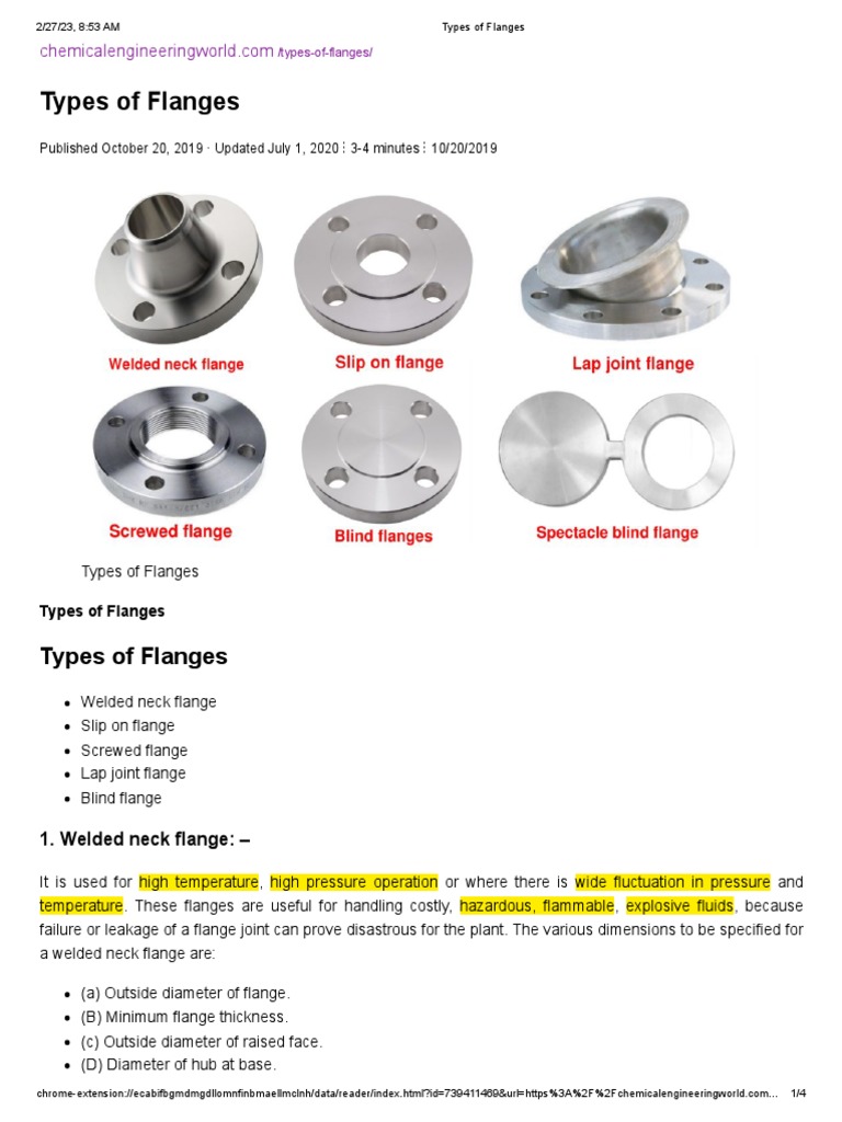 Overview of Flange Types and Uses | PDF | Screw | Pipe (Fluid Conveyance)