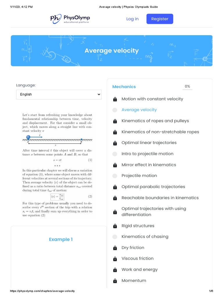 Average Velocity - Physics Olympiads Guide | PDF