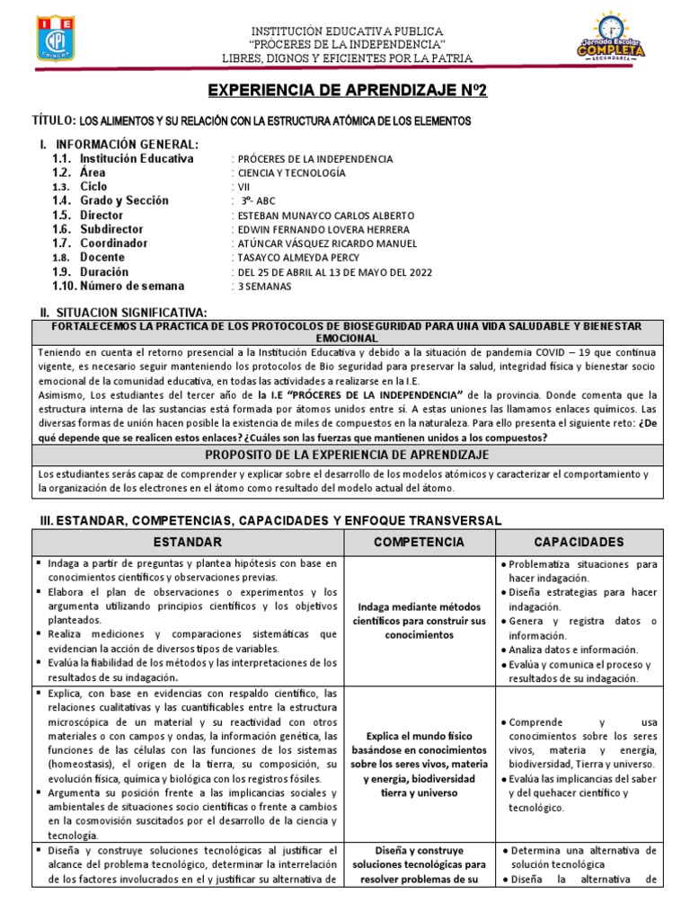 Experiencia de Aprendizaje N°2 - CT | PDF | Evaluación | Importar