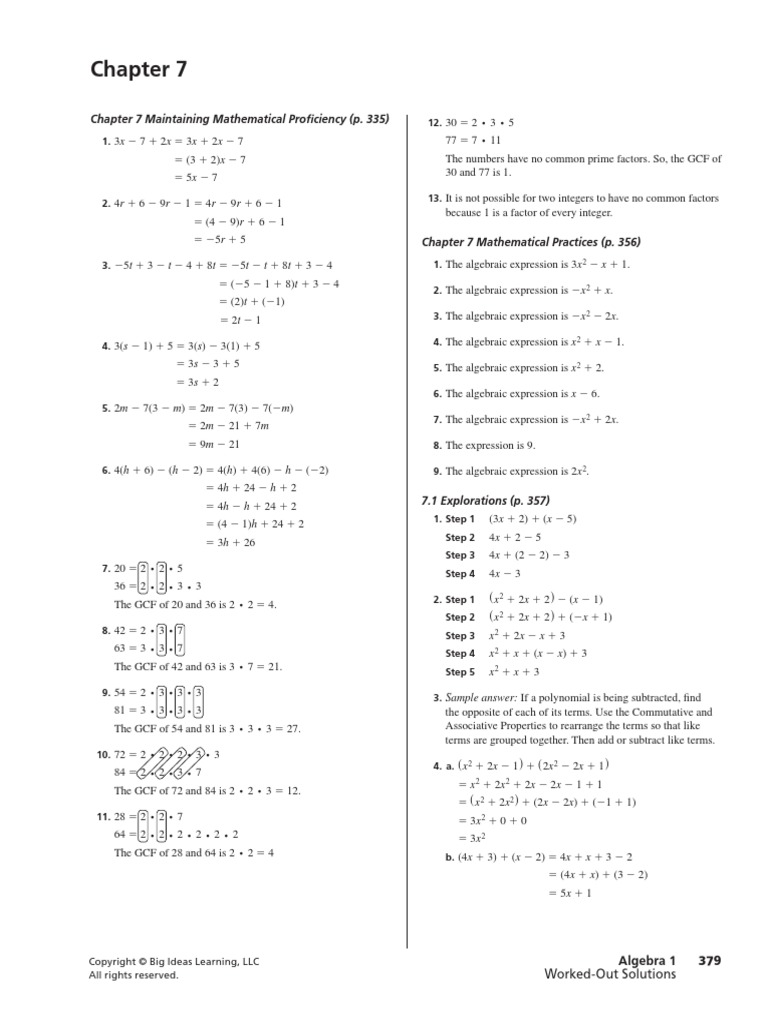 Algebra Ch.7 (Gr.7 8) AnswerKey | PDF | Polynomial | Computational Science