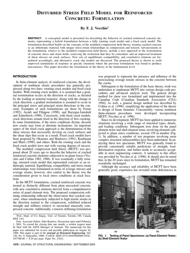 2000 Vecchio - Disturbed Stress Field Model For RC Formulation | PDF | Fracture | Stress (Mechanics)