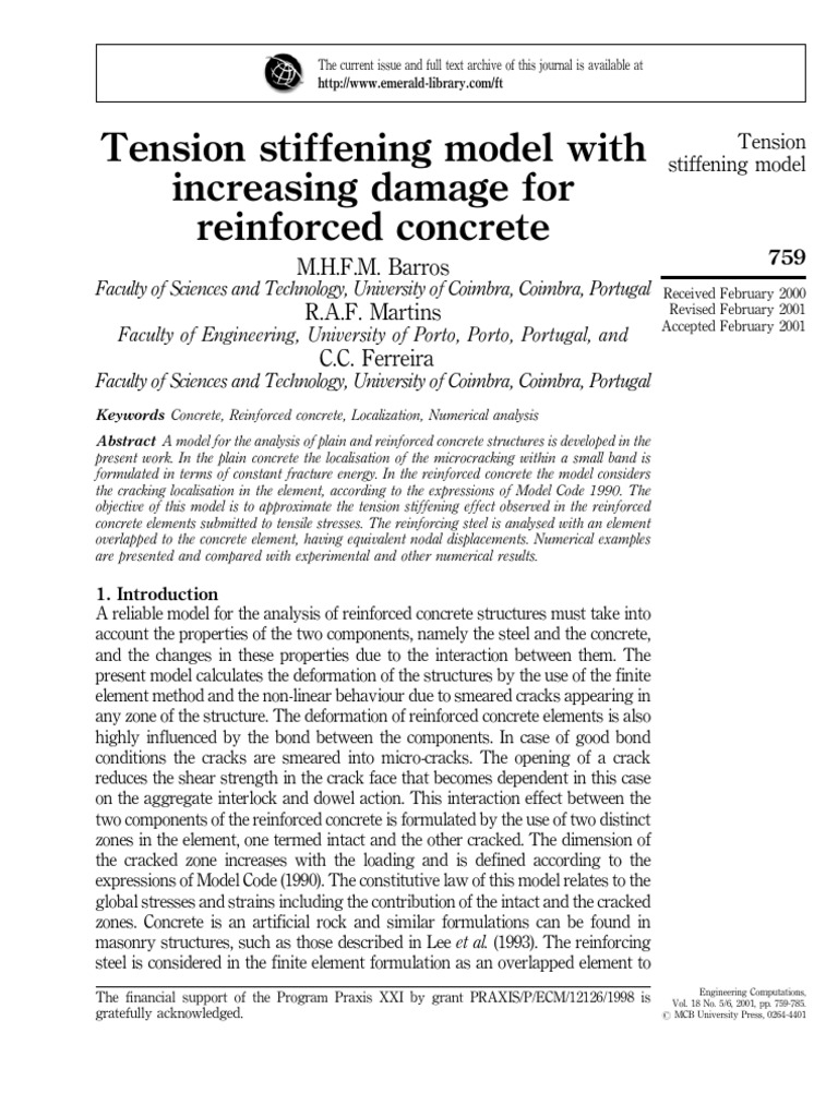 2001 Barros Et Al - Tension Stiffening Model With Increasing Damage For ...
