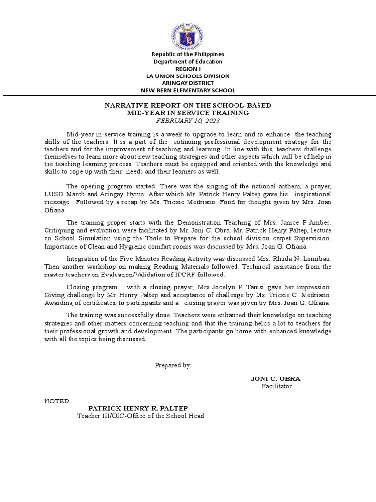 2 Narrative Report School Based Mid Year Inset | PDF