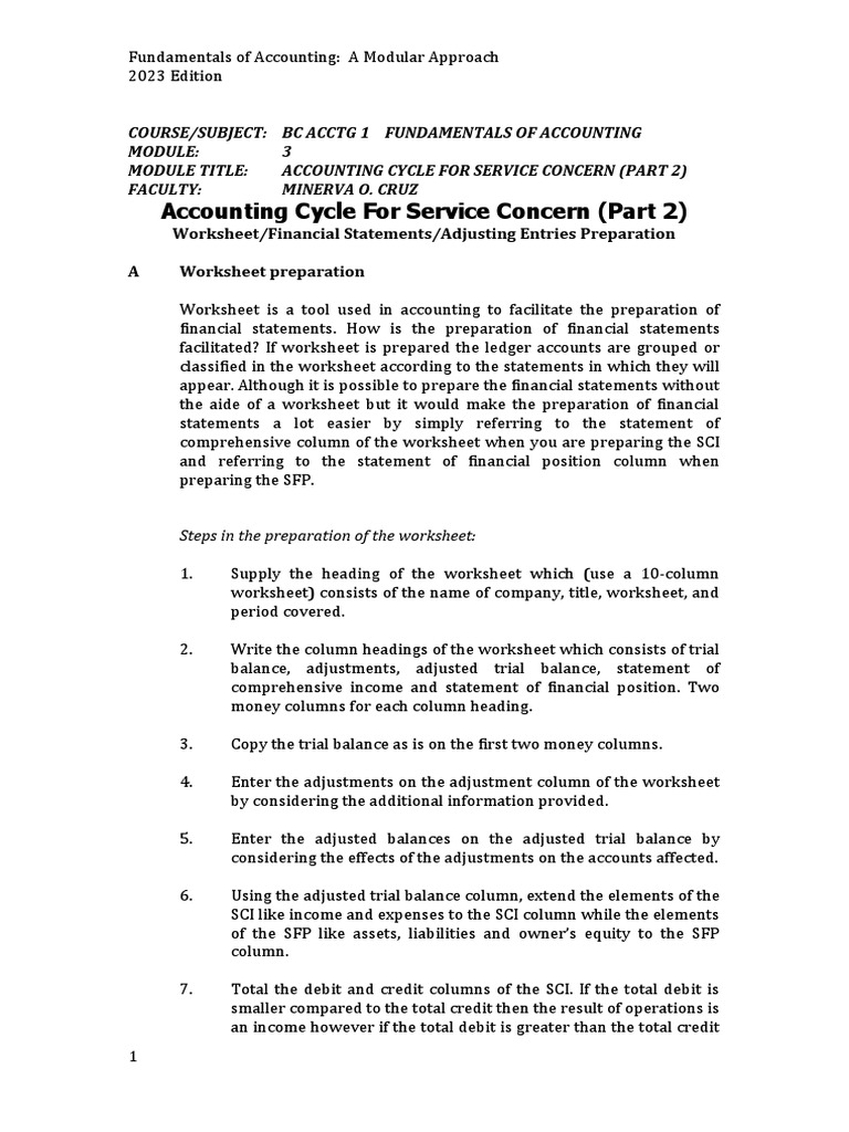 Module 4 Student Version Acctg Cycle For Service Concern Part 2 | PDF
