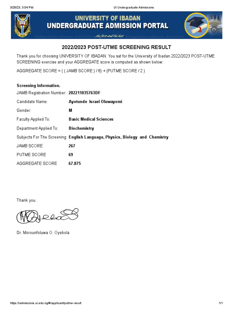 UI Undergraduate Admissions Result | PDF