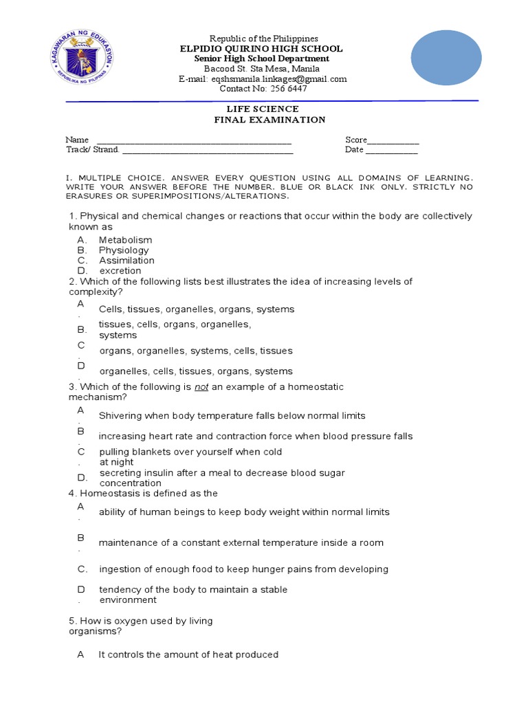 Life Science Final Exam Review | PDF | Cell (Biology) | Mitochondrion