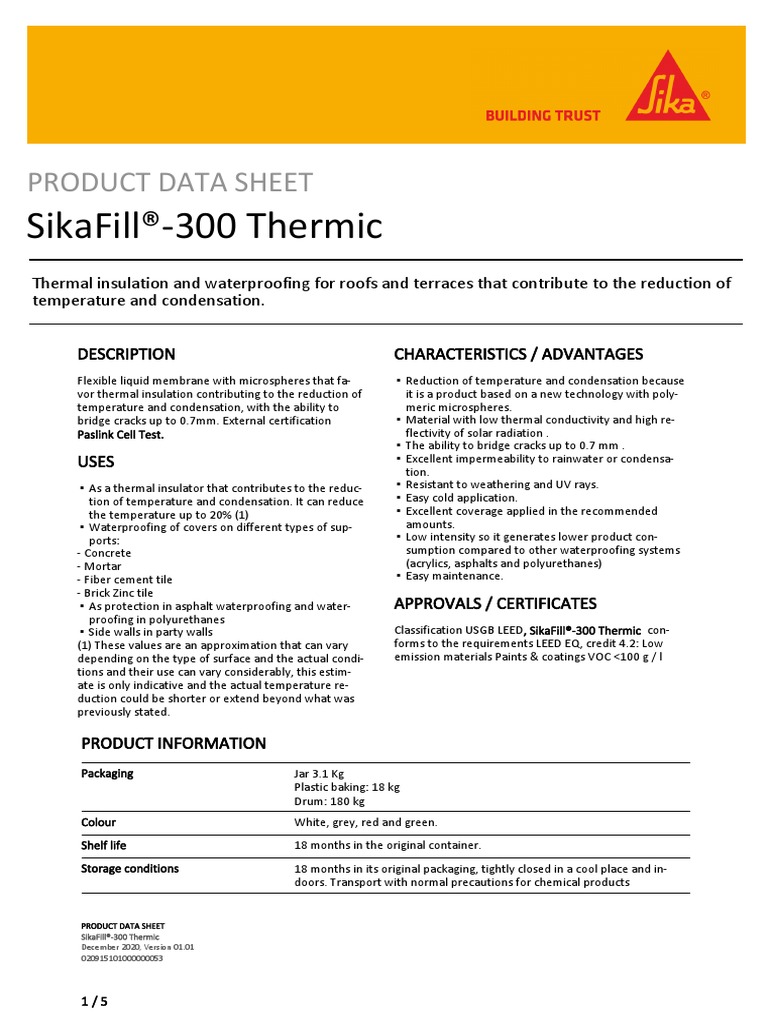 Sikafill 300 Thermic | PDF | Building Insulation | Thermal Insulation