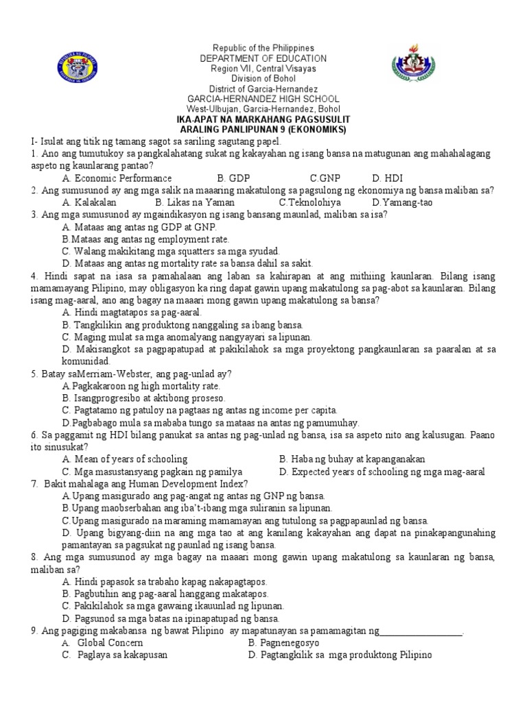 AP9 4th Grading Periodic Test | PDF