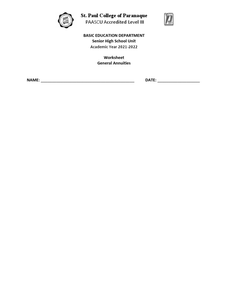 Worksheet- General Annuities | PDF