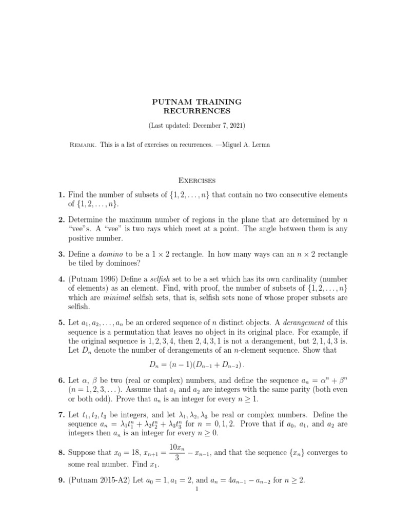 Training Rec | PDF | Sequence | Recurrence Relation