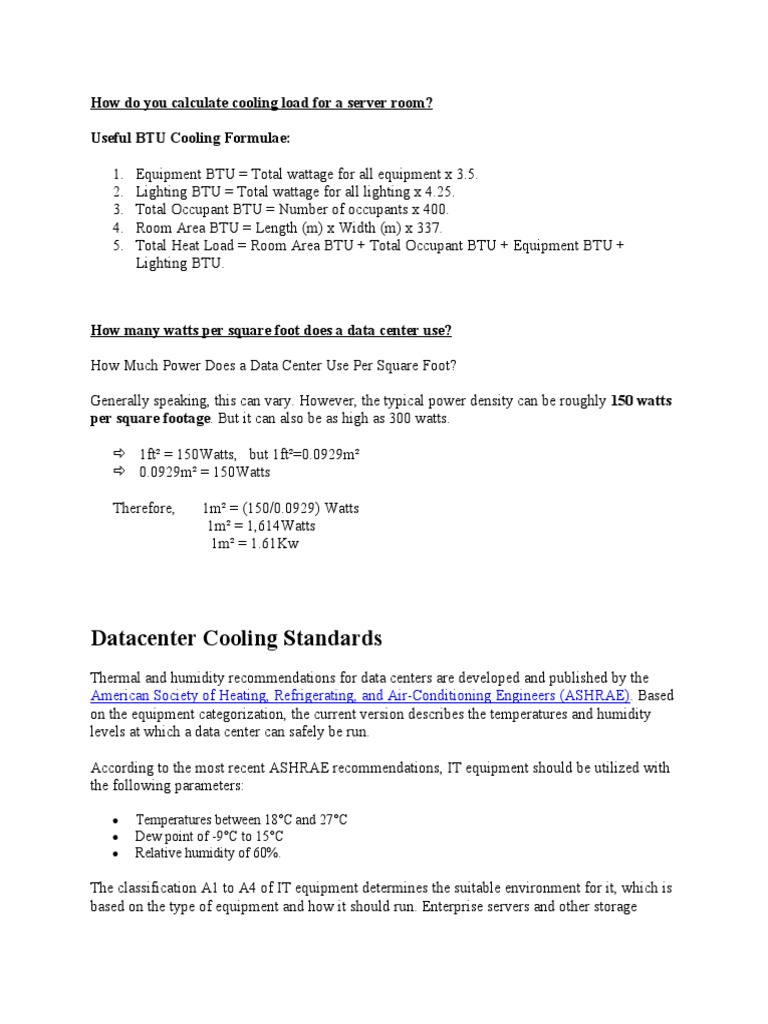 Datacenter Cooling Standards: How Do You Calculate Cooling Load For A ...