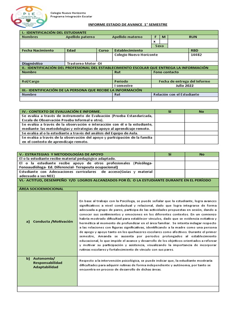 FORMATO Estado de Avance | PDF