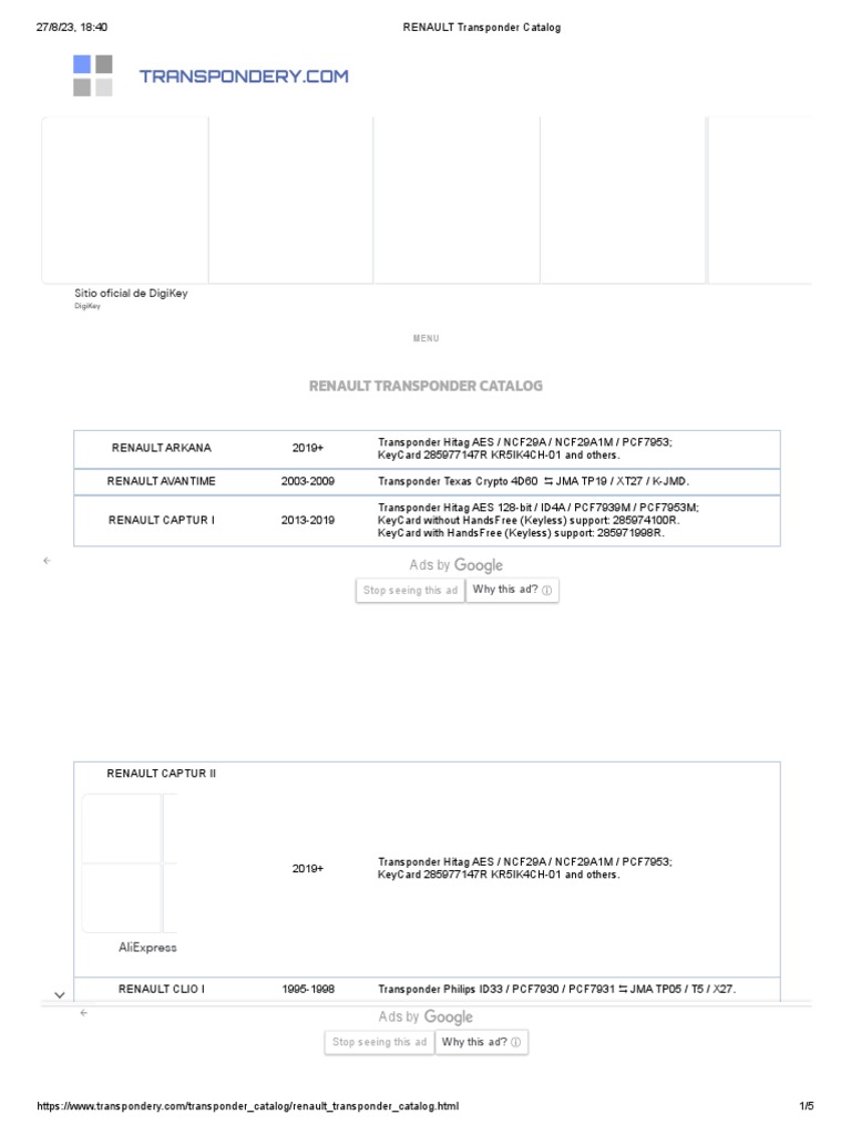 Renault Transponder Catalog Overview | PDF | Broadcast Engineering ...