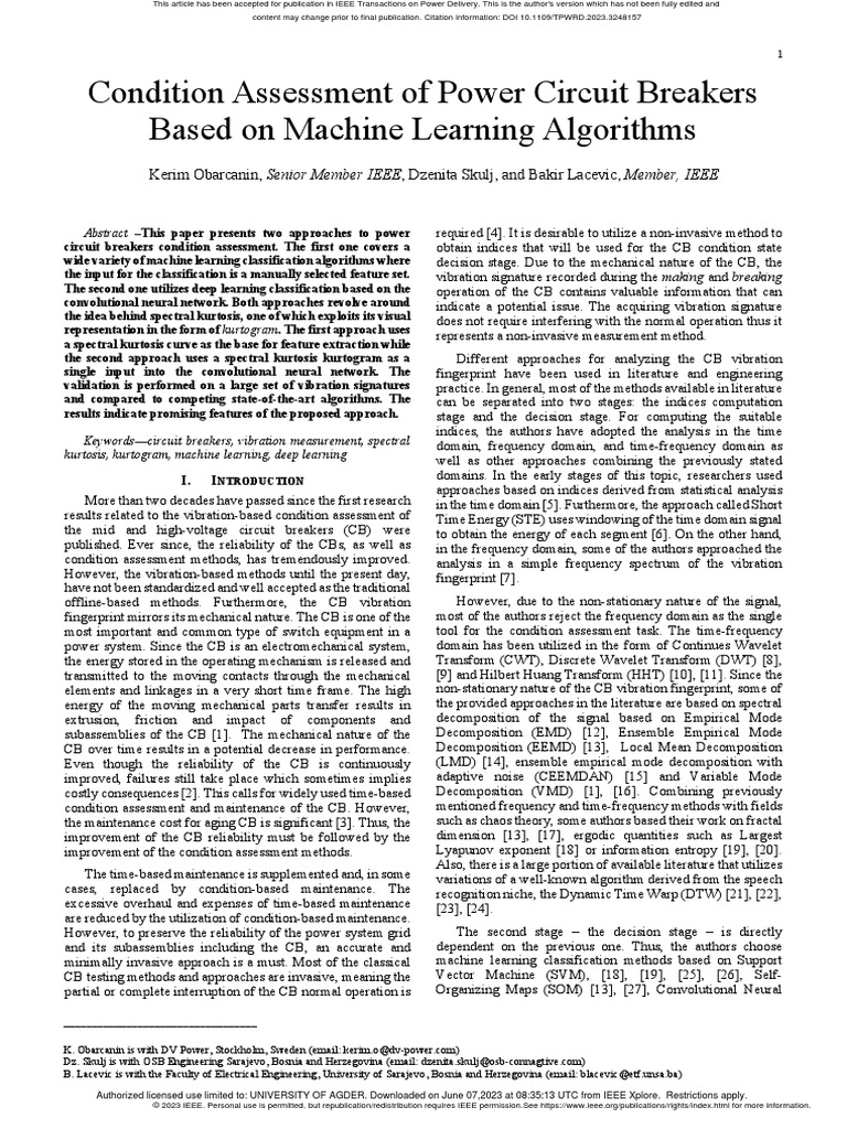 2023, IEEE TPWRD, Condition - Assessment - of - Power - Circuit ...