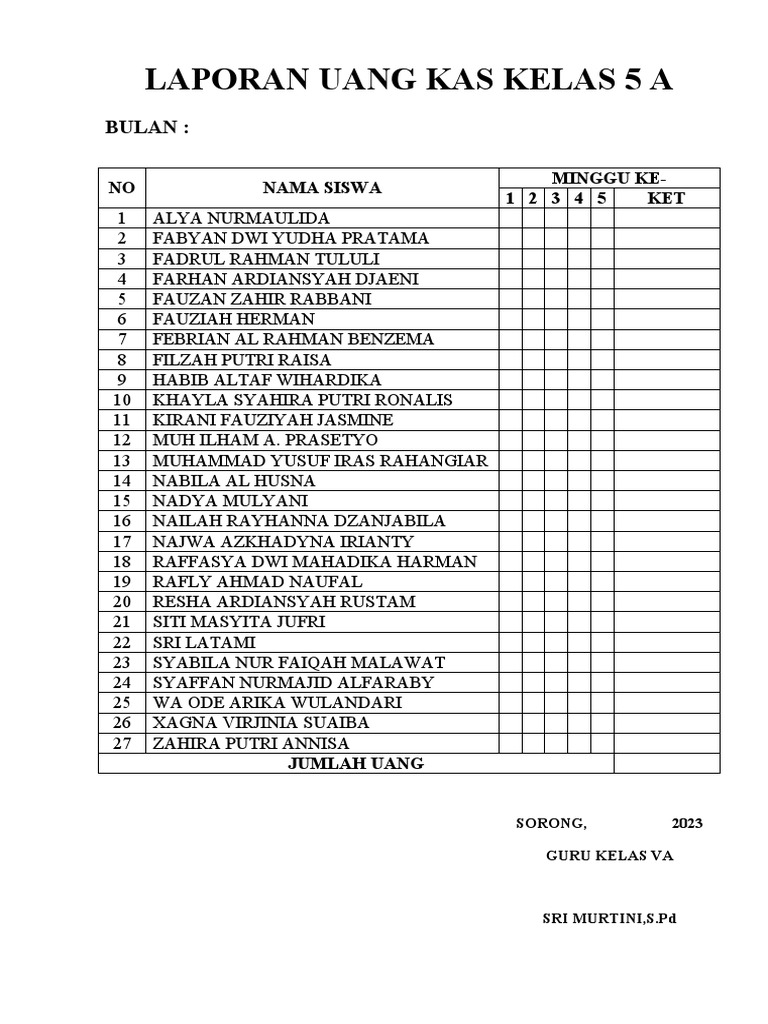 Laporan Uang Kas Kelas 5 A | PDF