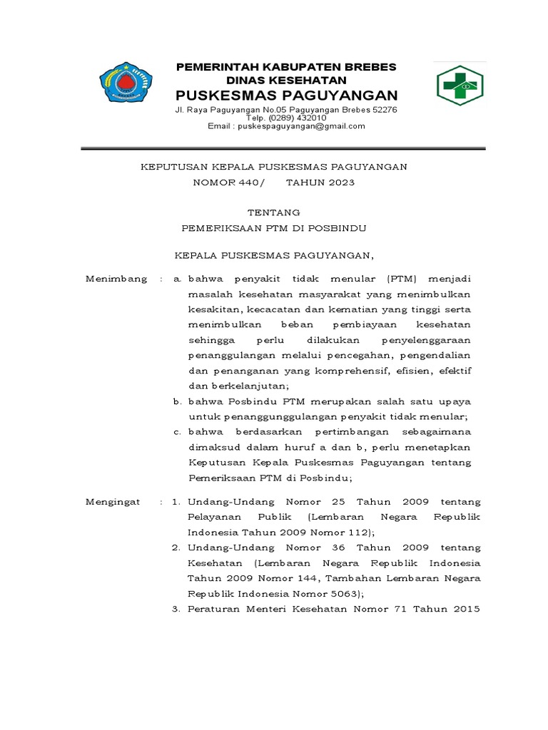 4.5.1 SK Pemeriksaan PTM Di Posbindu | PDF