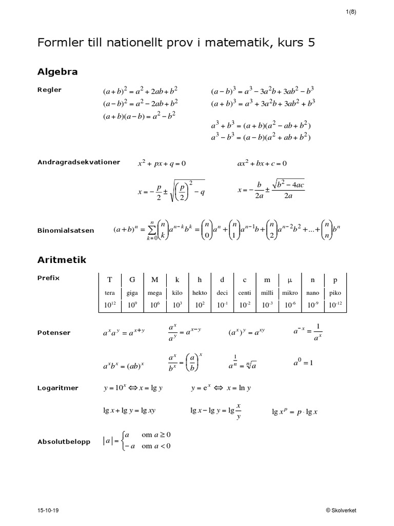 Formelblad Matte 5 | PDF
