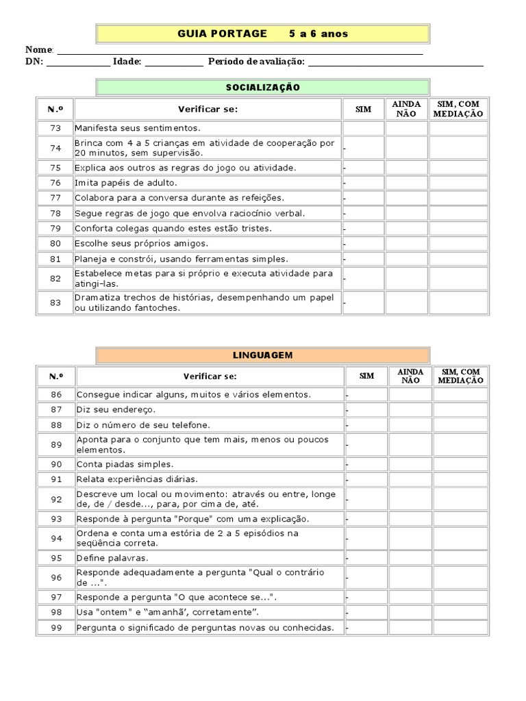 Guia Portage 5 a 6 Anos | PDF