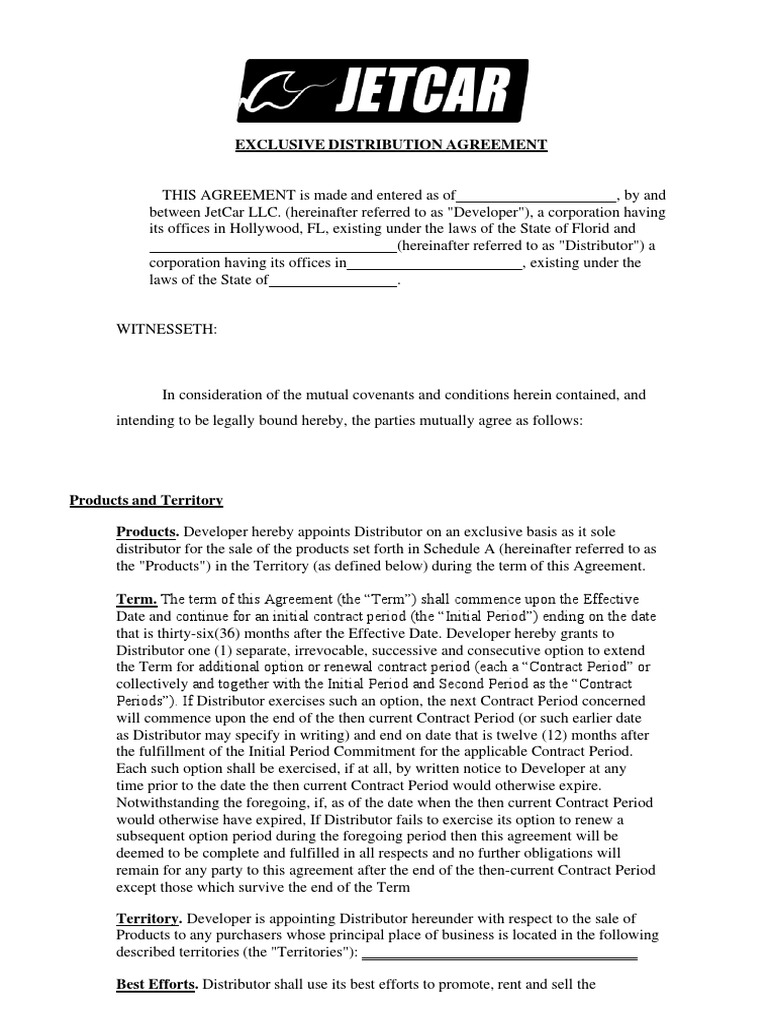 JetCar Exclusive Rights Agreement | PDF | Indemnity | Bankruptcy