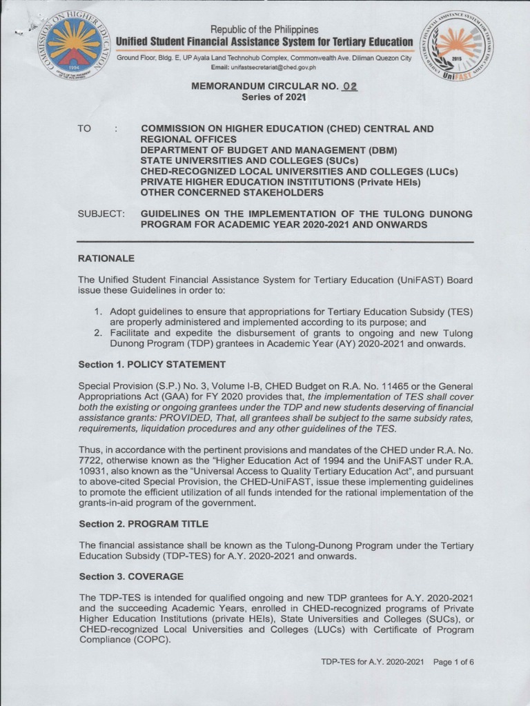 UniFAST MC022021 | PDF