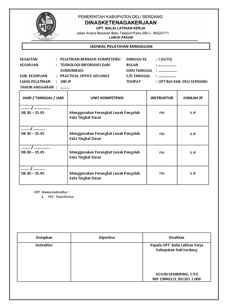 Format Jadwal Mengajar | PDF