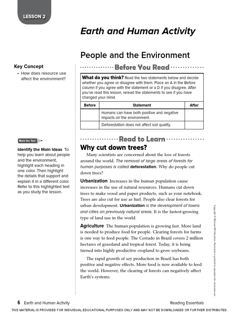 Lesson 2 People and The Environment | PDF | Deforestation | Soil