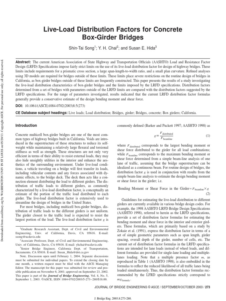 Live-Load Distribution Factors For Concrete Box-Girder Bridges (Journal ...