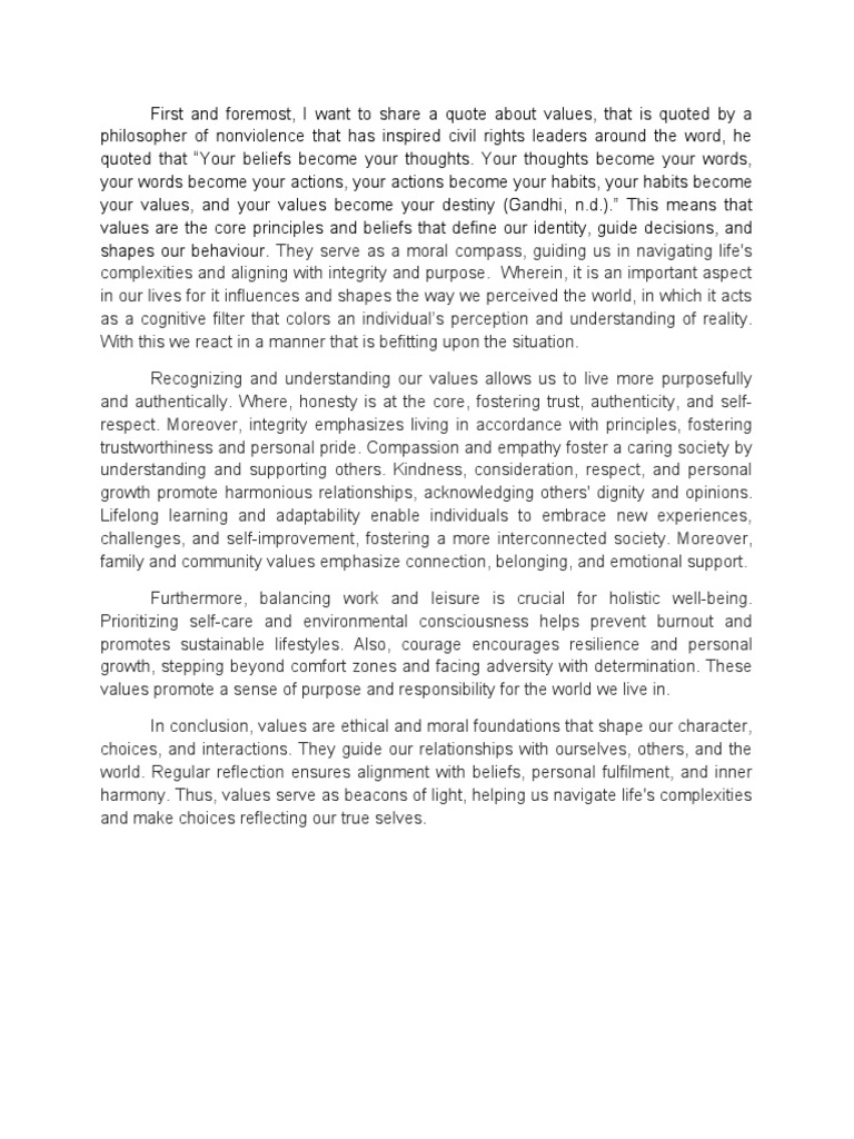 Core Values Pdf Thought Morality