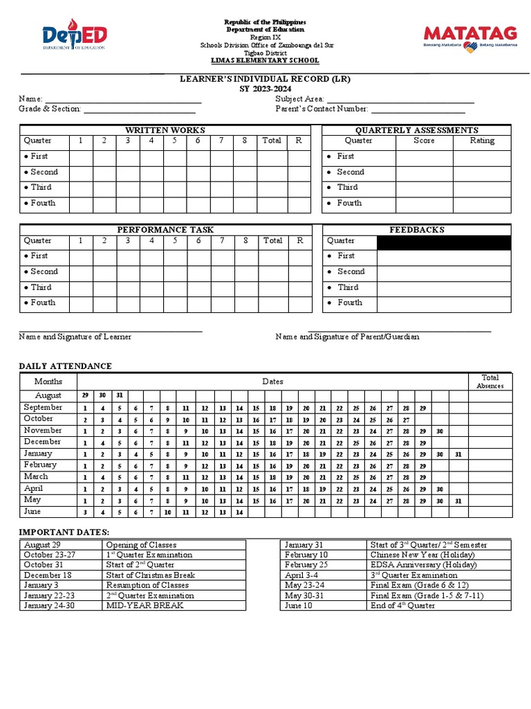 Individual Learner's Record (LR) | PDF | Academic Term | Schools