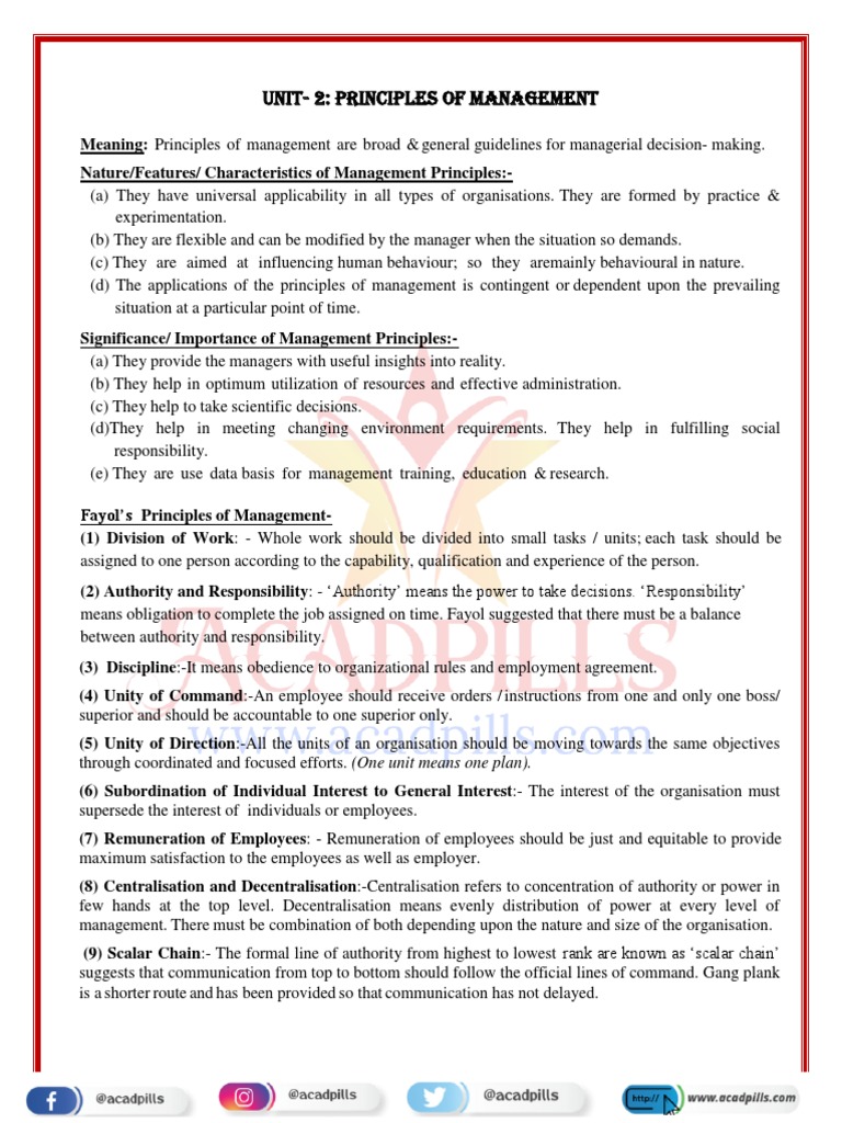UNIT- 2 PRINCIPLES OF MANAGEMENT | PDF | Employment | Business