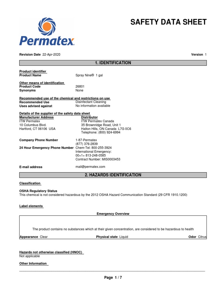 Spray Nine Sds | Download Free PDF | Personal Protective Equipment ...