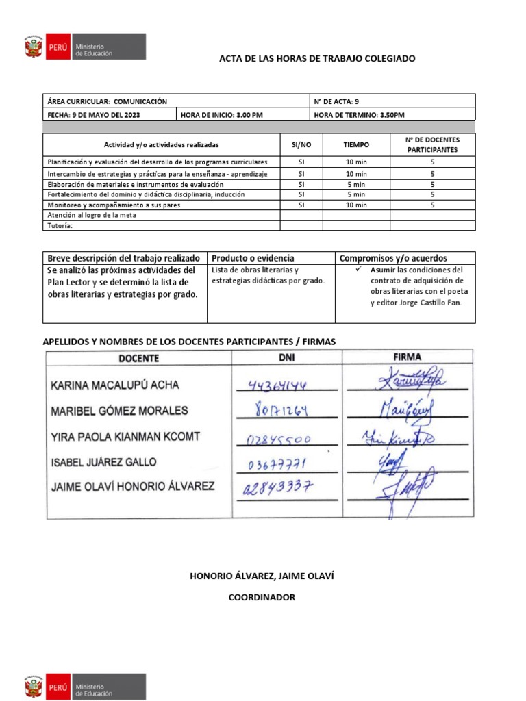 Acta de Trabajo Colegiado Mes de Mayo | PDF | Enseñando | Evaluación