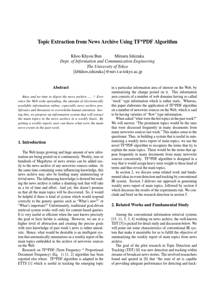 Topic Extraction From News Archive Using TF PDF Algorithm | PDF ...