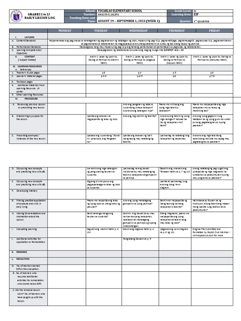 DLL - Esp 4 - Q1 - W1 | PDF