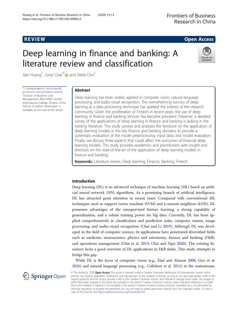 Deep Learning in Finance and Banking: A Literature Review and Classification | PDF | Deep ...