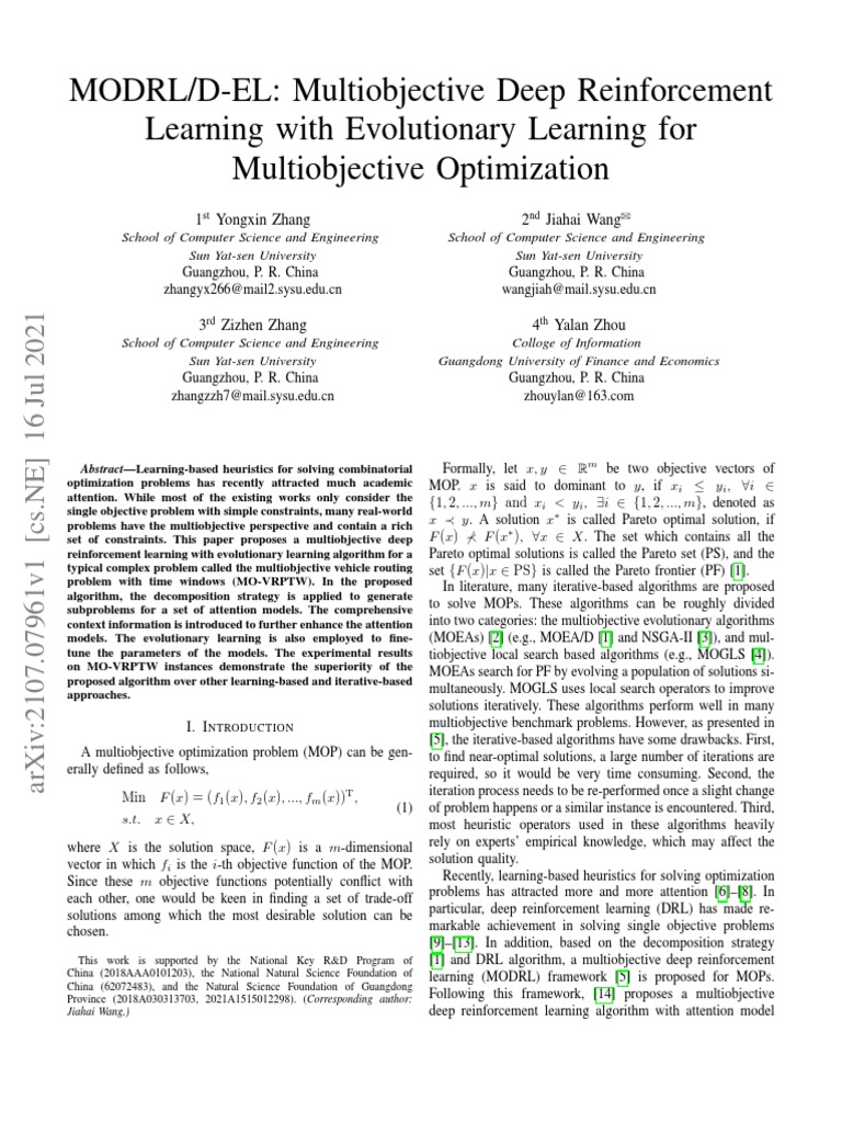 Modrl D El Multiobjective Deep Reinforcement Learning With Evolutionary Learning For