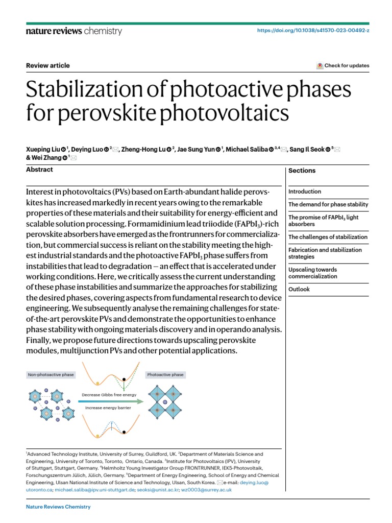 Stabilization of Photoactive Phases For Perovskite Photovoltaics | PDF | Photovoltaics | Phase ...